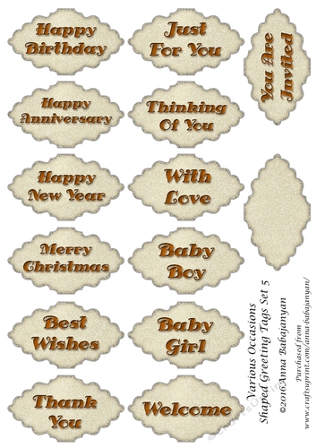 Various Occasions Shaped Greeting Tags Set 5 - CUP747528_96 | Craftsuprint