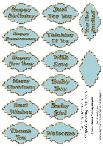 Various Occasions Shaped Greeting Tags Set 6 - CUP747529_96 | Craftsuprint