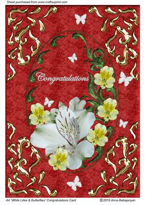 A4 "white Lilies & Butterflies" Congratulations Card - CUP83052_96 ...