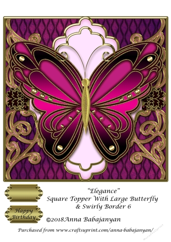 Elegance Square Topper With Large Butterfly & Swirly Border 6 ...