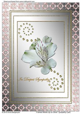 Framed White Lily on Silver Sympathy Card - CUP87287_96 | Craftsuprint