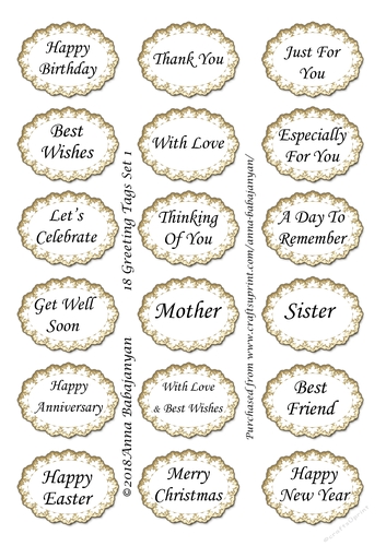 18 Greeting Tags Set 1 - CUP873437_96 | Craftsuprint