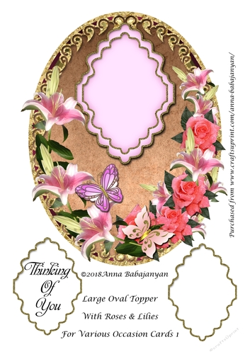 Large Oval Topper With Roses & Lilies For Various Occasion Cards 1 ...