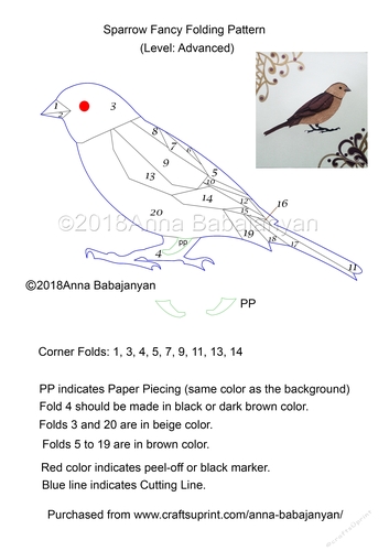 Sparrow Fancy Folding Pattern - CUP890500_96 | Craftsuprint