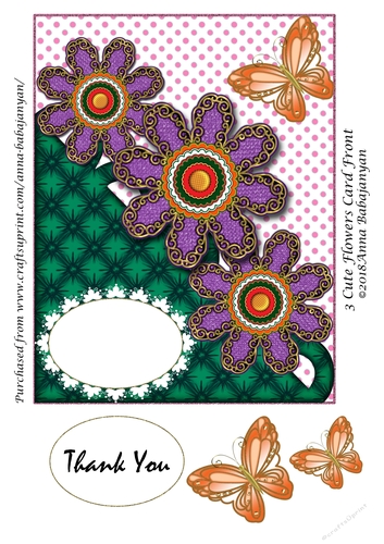 3 Cute Flowers Card Front - CUP900524_96 | Craftsuprint