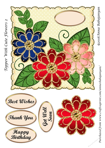 Topper With Cute Flowers 2 - CUP921324_96 | Craftsuprint