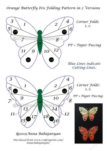 Orange Butterfly Iris Folding Pattern in 2 Versions - CUP947230_96 ...