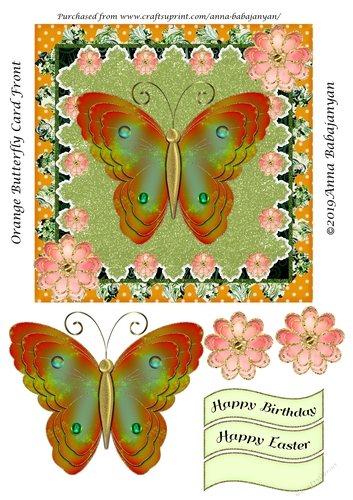 Orange Butterfly Card Front - CUP950409_96 | Craftsuprint