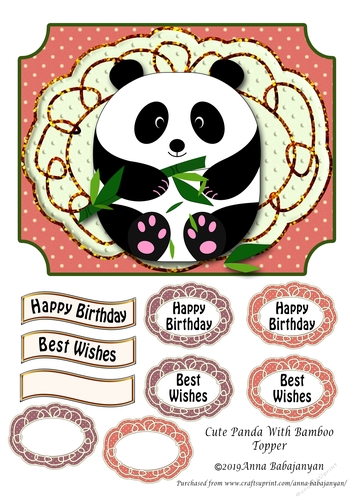 Cute Panda With Bamboo Topper - CUP986316_96 | Craftsuprint