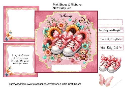 PINK SHOES & RIBBONS NEW BABY GIRL - CUP1358179_107604 | Craftsuprint