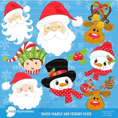 Christmas faces clipart, Christmas Santa clipart, graphics ...