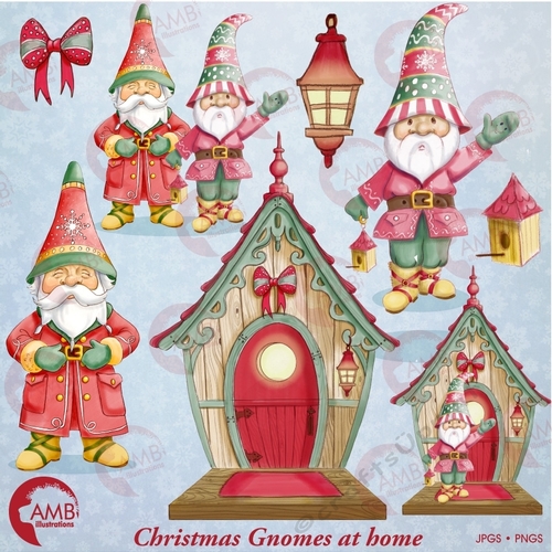 Christmas gnomes clipart watercolor, Christmas bird house clipart ...
