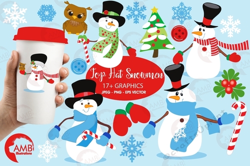 Top Hat Snowman Clipart AMB-502 - CUP913866_83483 | Craftsuprint