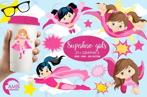 Pink Superhero Girls Clipart AMB-1034 - CUP914236_83483 | Craftsuprint