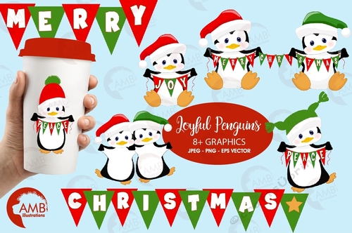 Joyful Christmas Penguin Clipart AMB-1128 - CUP914768_83483 | Craftsuprint