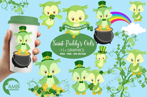 Saint Patricks Owls Clipart AMB-1185 - CUP914791_83483 | Craftsuprint