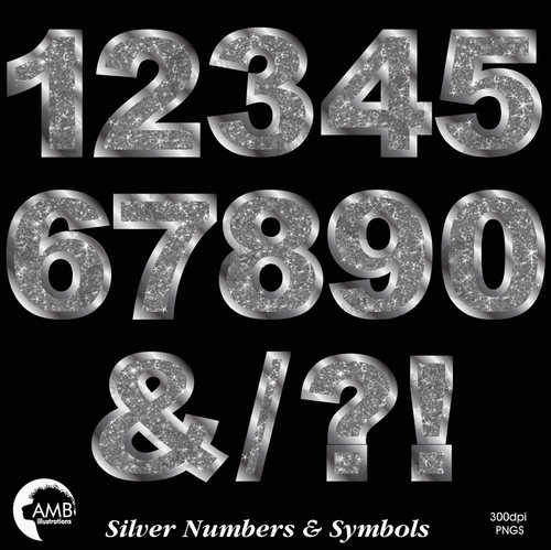 Silver Numbers Clipart, Silver Glitter Numbers and Symbols Clipart ...