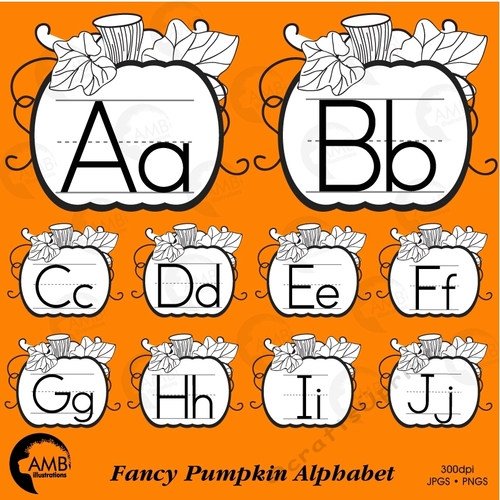 Fancy pumpkin alphabet clipart, Pumpkin letters clipart, AMB-2242 ...