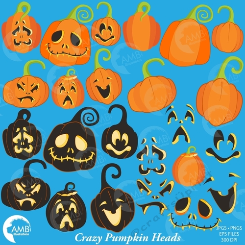 Halloween clipart, Pumpkin Clipart, Pumpkin Faces, Crazy Pumpkinheads ...