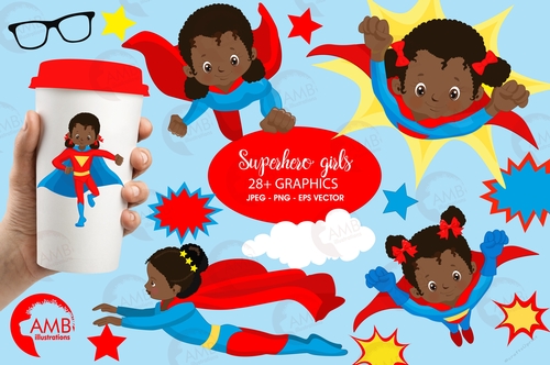 Superhero Clipart, Superhero darks skin girl Clipart, Super Hero Girls ...