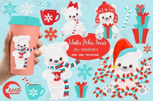 Polar Bear Clipart, Winter bear clipart, Cute baby bears, Baby polar ...