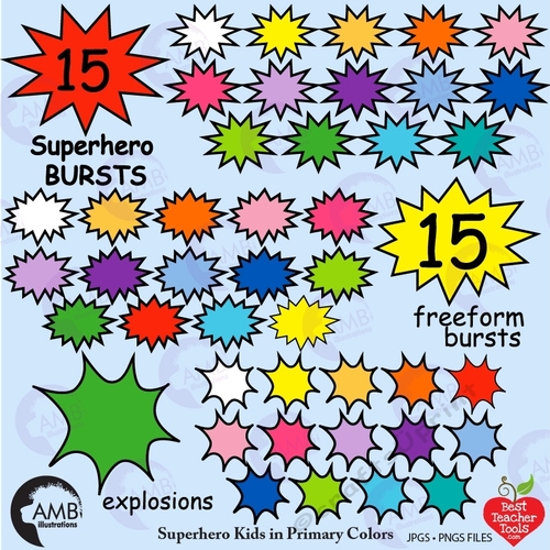 Superhero kids in primary colors clipart, Superhero kids clipart, AMB ...