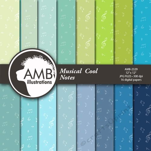 Musical Digital Papers, Music notes scrapbook papers, Tone on Tone ...