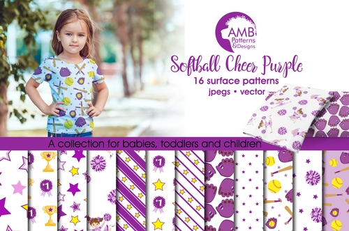 Softball Digital Papers, Purple Cheerleader papers, Sport scrapbook ...