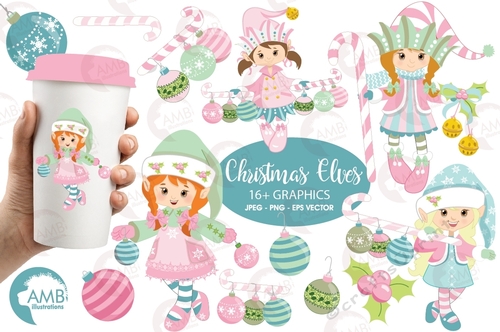 Christmas Clipart, Shabby Chic Christmas Girl Elves Clipart, Christmas ...