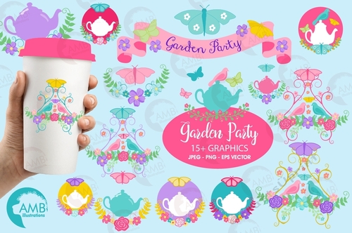 Tea time clipart, Garden clipart, Tea cup, Banner, embellishments ...