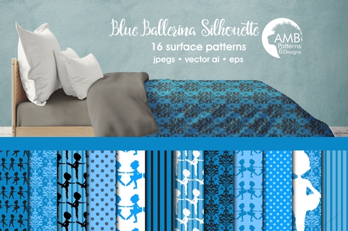 Ballet silhouette digital papers, Ballerina papers, Blue Ballet ...