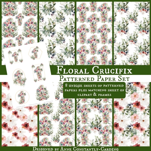 Floral Crucifix Patterned Paper Set - CUP1204953_100289 | Craftsuprint