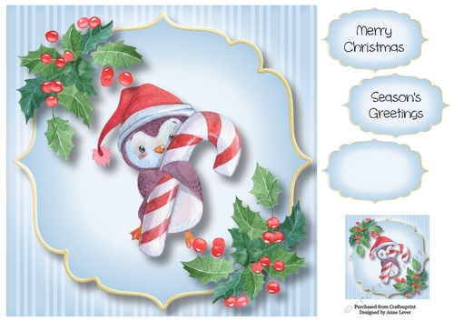 Merry Penguins - Candy Cane 8x8 - CUP1010455_1763 | Craftsuprint