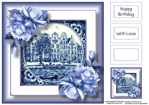 Delft Blue Tile & Roses 8 8x8 - CUP1071091_1763 | Craftsuprint