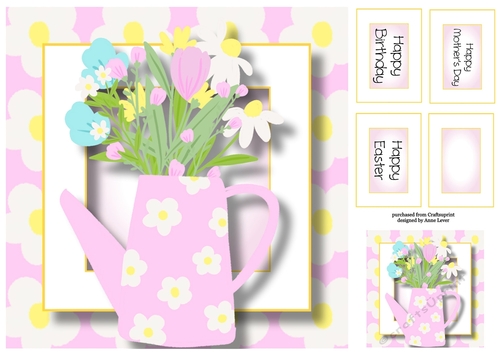 Pink Watering Can Of Spring Flowers, Birthday, Mothers Day, Easter ...