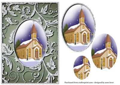 Snowy Christmas Church & Bling Frame - CUP341896_1763 | Craftsuprint