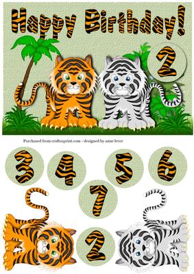 Happy Birthday Tiger Age Topper 2 3 4 5 6 7 - CUP353474_1763 | Craftsuprint