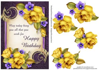 Yellow Roses & Violets Birthday Topper - CUP435946_1763 | Craftsuprint