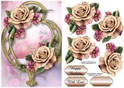 Champagne and Pink Roses & Golden Frame - CUP541544_1763 | Craftsuprint