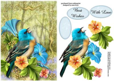 Beautiful Blue Bird with Decoupage - CUP542779_1763 | Craftsuprint
