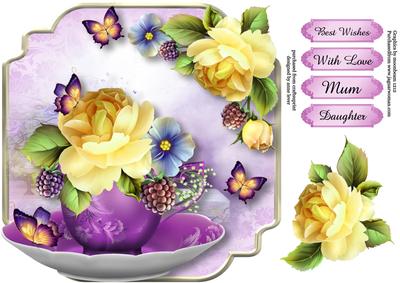 Teacup, Saucer & Yellow Roses - Shaped Topper - CUP545075_1763 ...