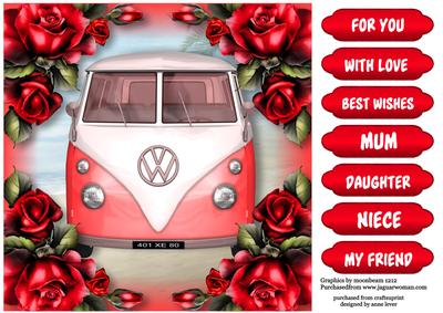 Floral Vw Van - Red Roses - CUP548881_1763 | Craftsuprint
