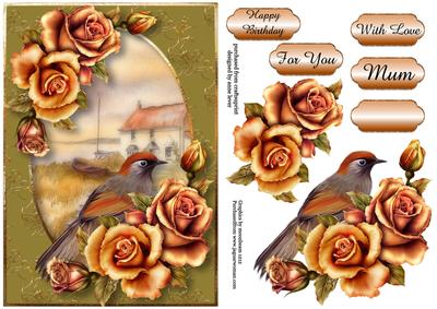 Red Winged Thrush & Blush Roses - CUP552157_1763 | Craftsuprint