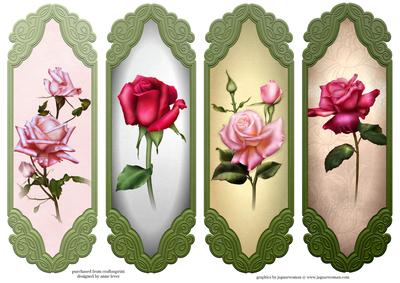 4 Single Pink Roses Toppers / Bookmarks - CUP559140_1763 | Craftsuprint