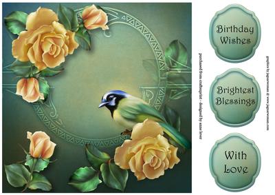 Green Jay & Yellow Roses Square Topper - CUP574975_1763 | Craftsuprint