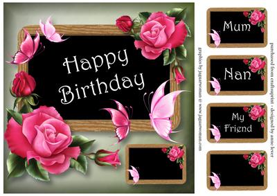 Birthday Black Board & Pink Roses 8x8 Quick Topper - CUP606876_1763 ...
