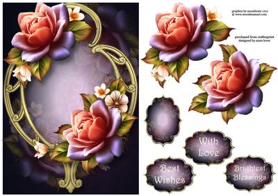 Peach 'twinkle' Roses on Golden Frame - CUP653292_1763 | Craftsuprint