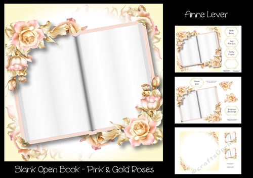 Blank Open Book - Pink & Gold Roses - CUP913157_1763 | Craftsuprint