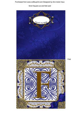 Vintage Blue F Monogram Portrait Fold Card - CUP154111_10 | Craftsuprint