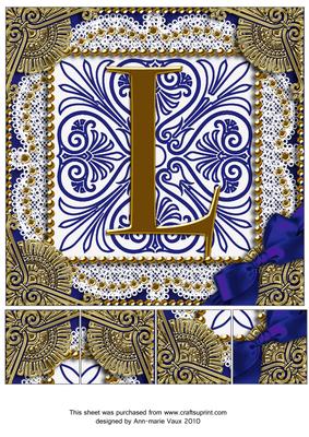 Vintage Blue L Monogram 8inch Picture Sheet - CUP154848_10 | Craftsuprint